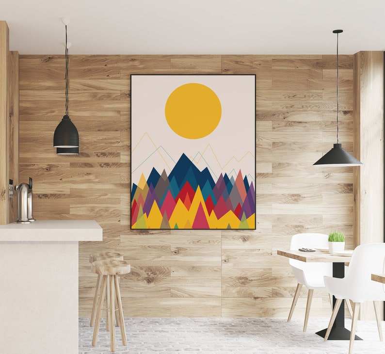 Sun Abstract, Geometric Art Sunrise, Modern Printable Wall Art ...