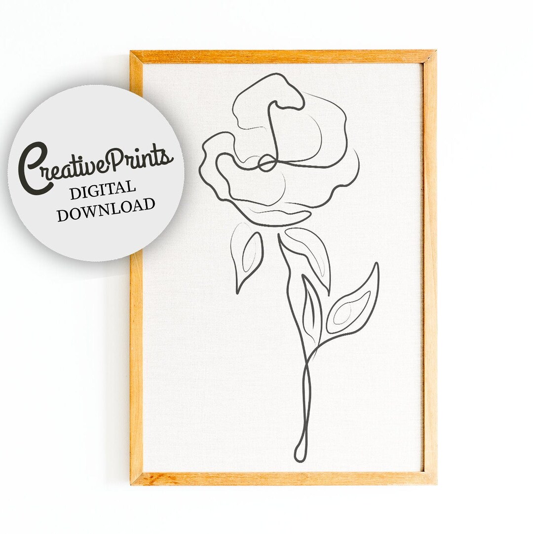 Botanical Line Art, Plant Line Drawing, Printable Rose Drawing ...
