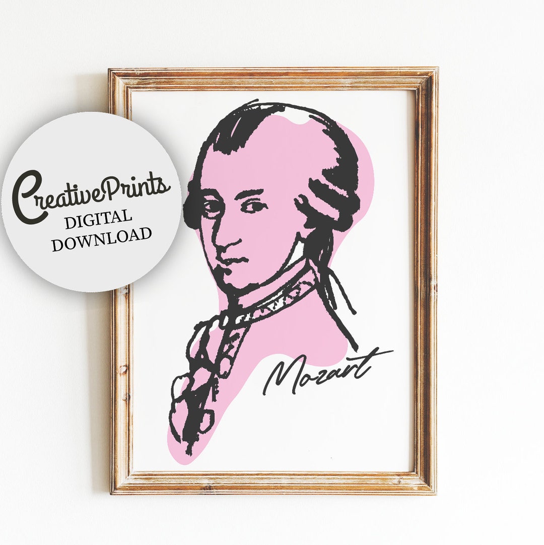 MOZART Print, Modern Wolfgang Amadeus Mozart, Portrait Digital Decor ...