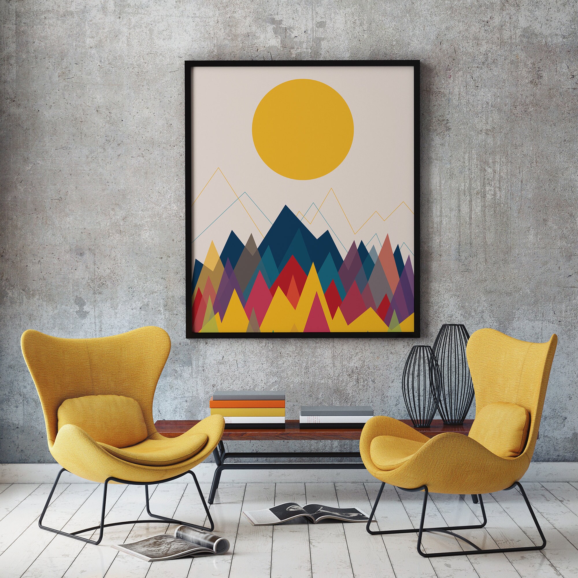 Sun Abstract, Geometric Art Sunrise, Modern Printable Wall Art ...