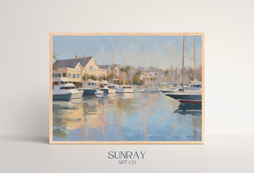 Nautical Wall Art of Boats in the Bay Printable Coastal Wall Art Sunray Art Co. - Etsy