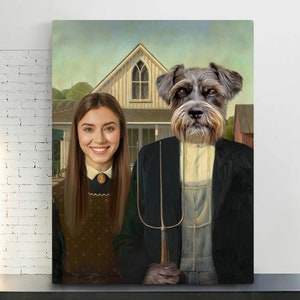 Custom American Gothic Portrait, Personalized Pet & Human Art - Etsy
