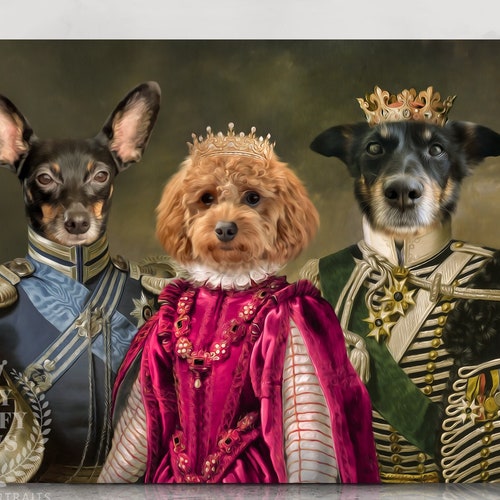Custom 3 Pets Portrait Royal Dog Portrait Custom Painted - Etsy