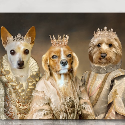 Custom 3 Pets Portrait Royal Dog Portrait Custom Painted - Etsy