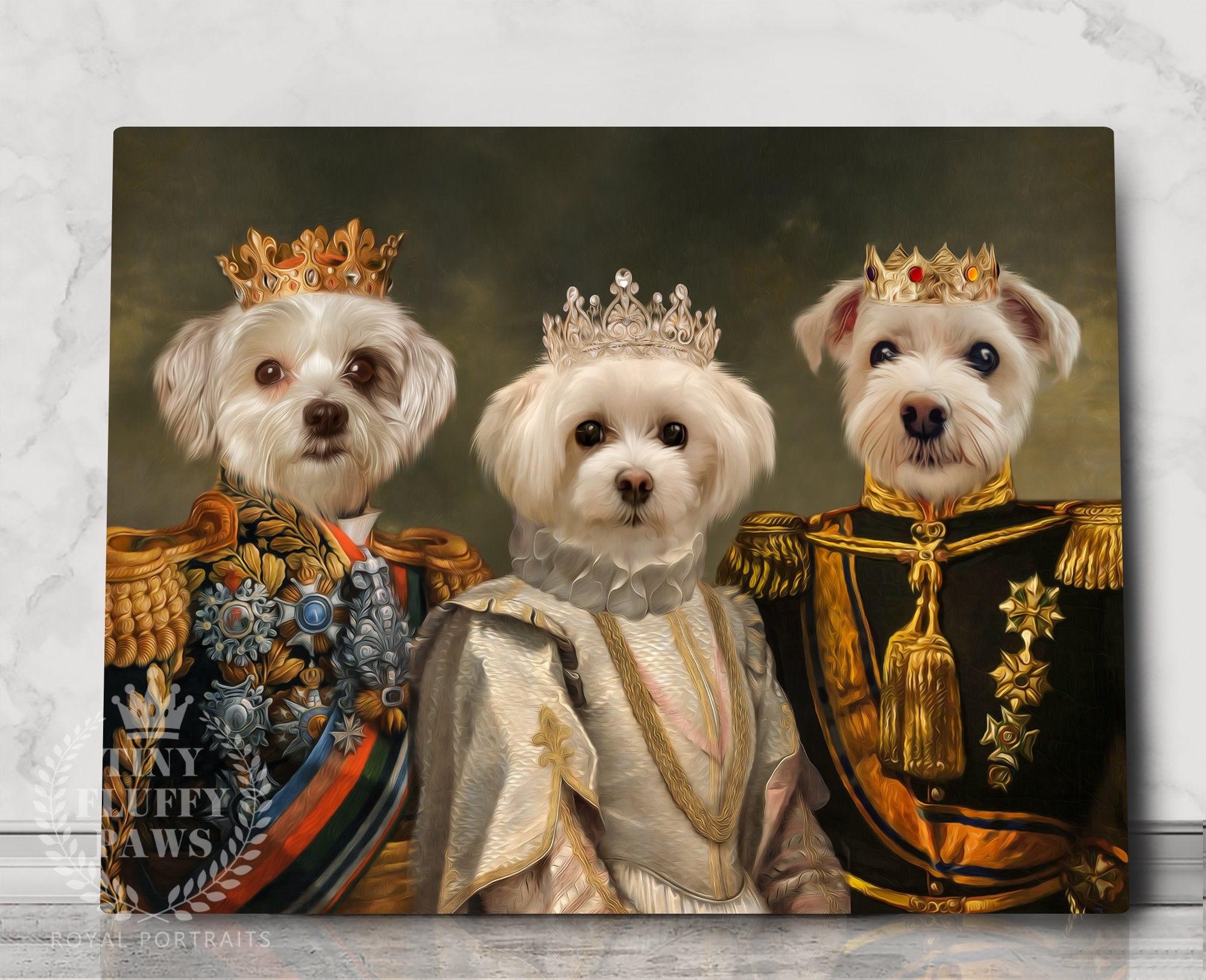 Custom 3 Pets Portrait Royal Dog Portrait Custom Painted | Etsy