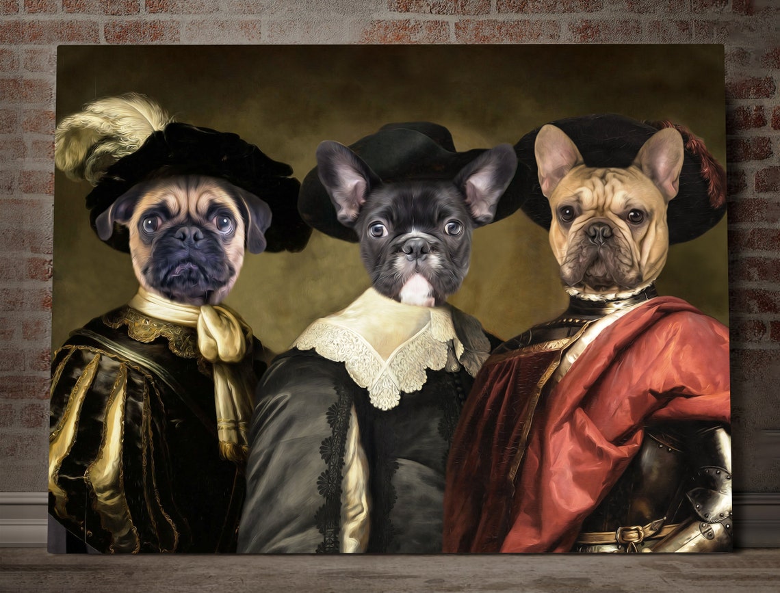 Custom 3 Pets Portrait Royal Dog Portrait Custom Painted | Etsy