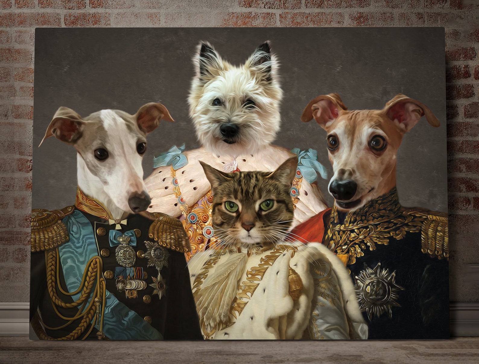 4 Pets Renaissance Portrait Four Dogs Cats Royal Portrait | Etsy