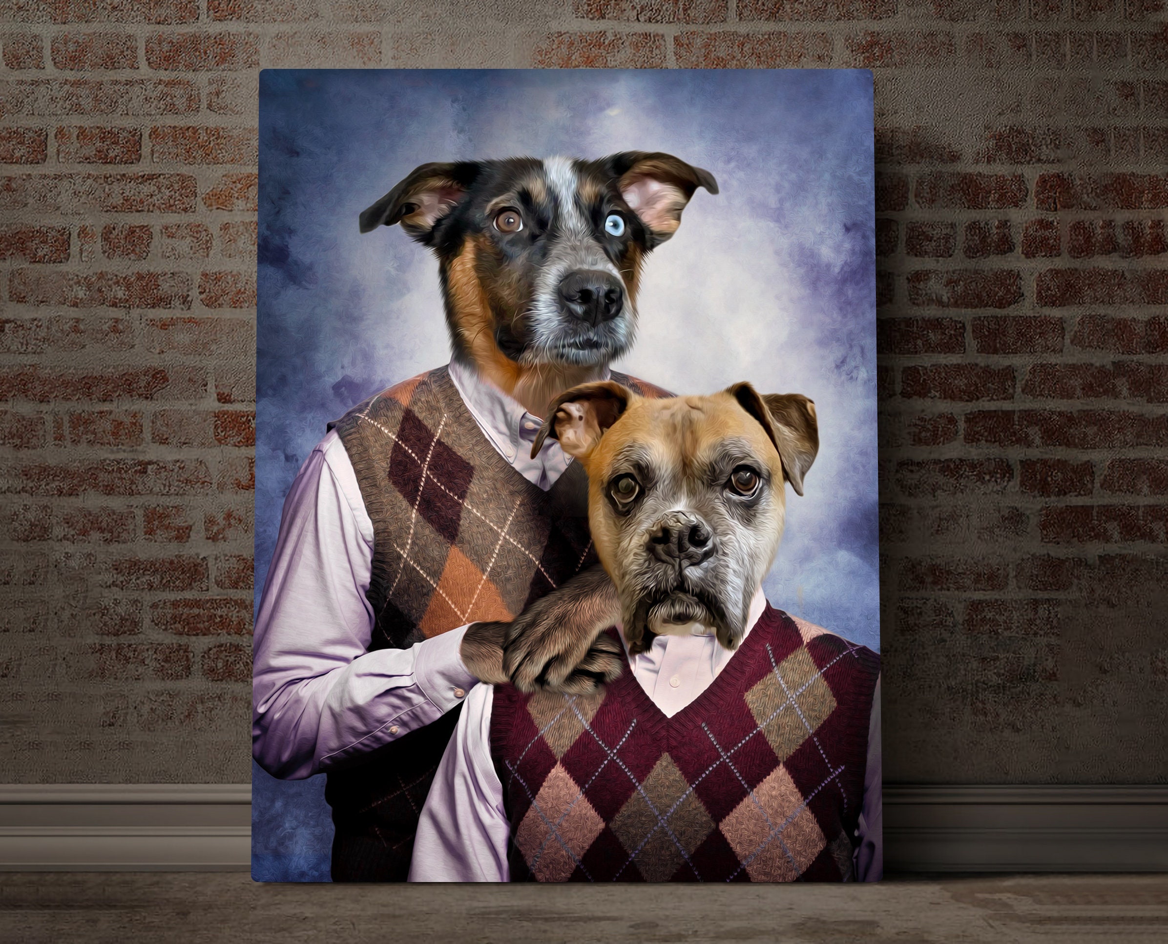 American Gothic Multiple Pet Portrait 2 Dogs in One Portrait | Etsy
