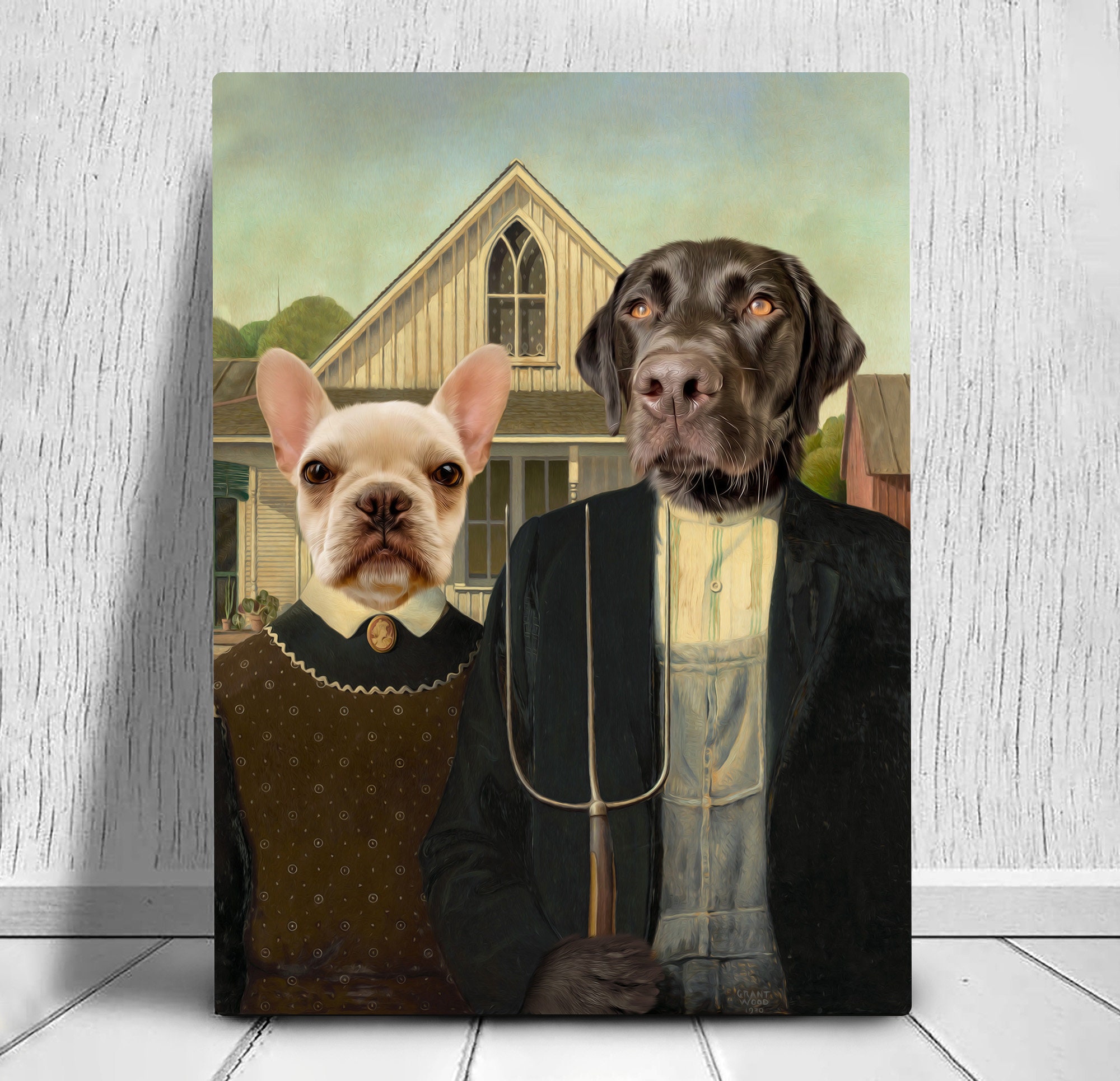 American Gothic Multiple Pet Portrait 2 Dogs in One Portrait | Etsy