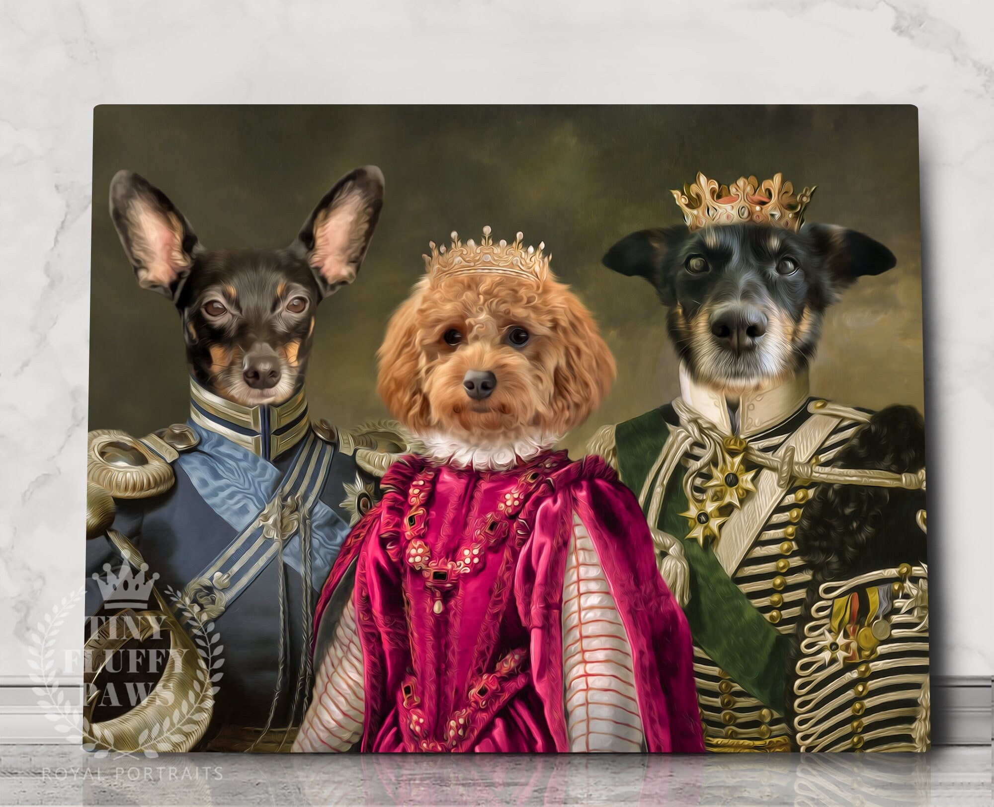 Custom 3 Pets Portrait Royal Dog Portrait Custom Painted - Etsy
