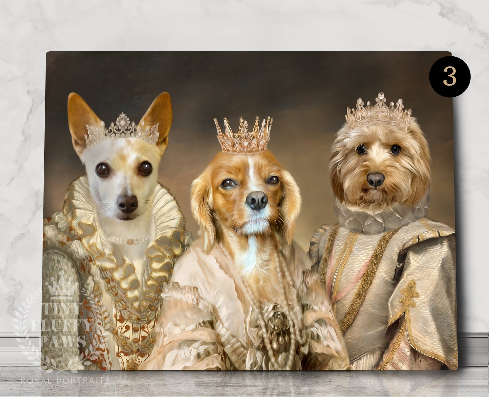 Custom 3 Pets Portrait Royal Dog Portrait Custom Painted - Etsy