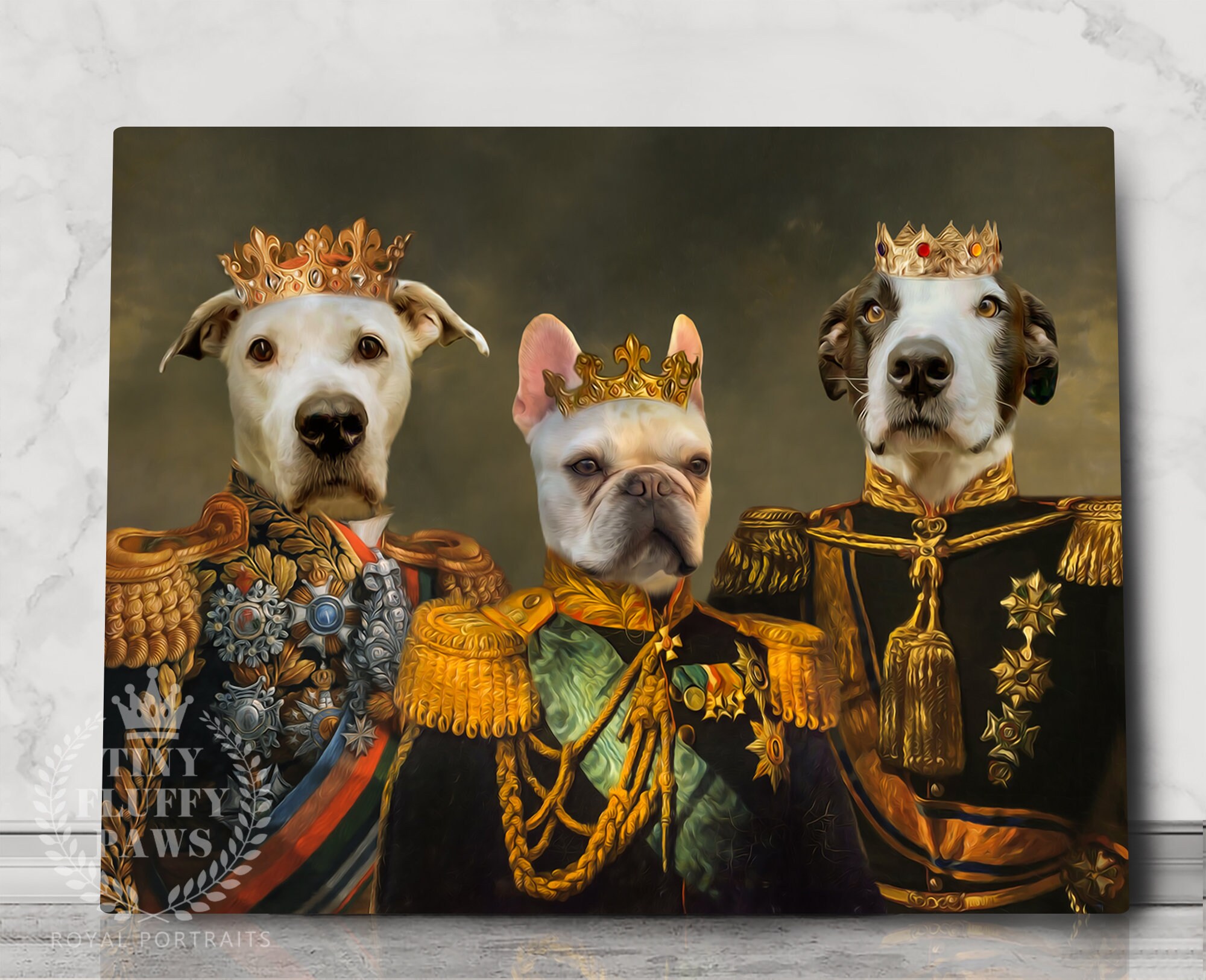 Custom 3 Pets Portrait Royal Dog Portrait Custom Painted | Etsy