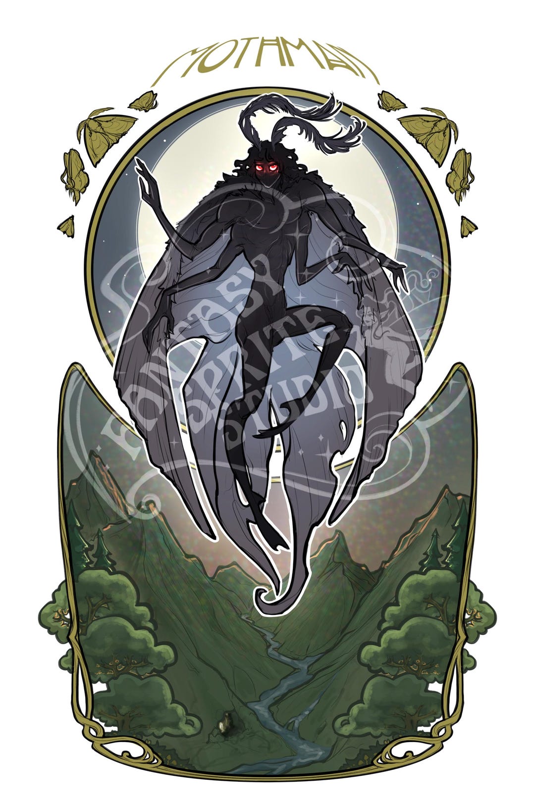 Print “mothman” Folklore. Art Nouveau. Fantasy Artist. - Etsy