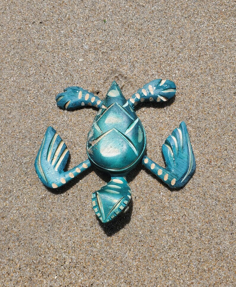 Carved Wood Turtle Statue, Decorative Animal Figurine, Ocean Art Decor ...