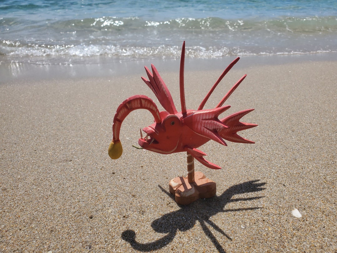 Small Wood Fish Décor, Angler Fish, Carved Fish Statue, Fishing Gifts ...