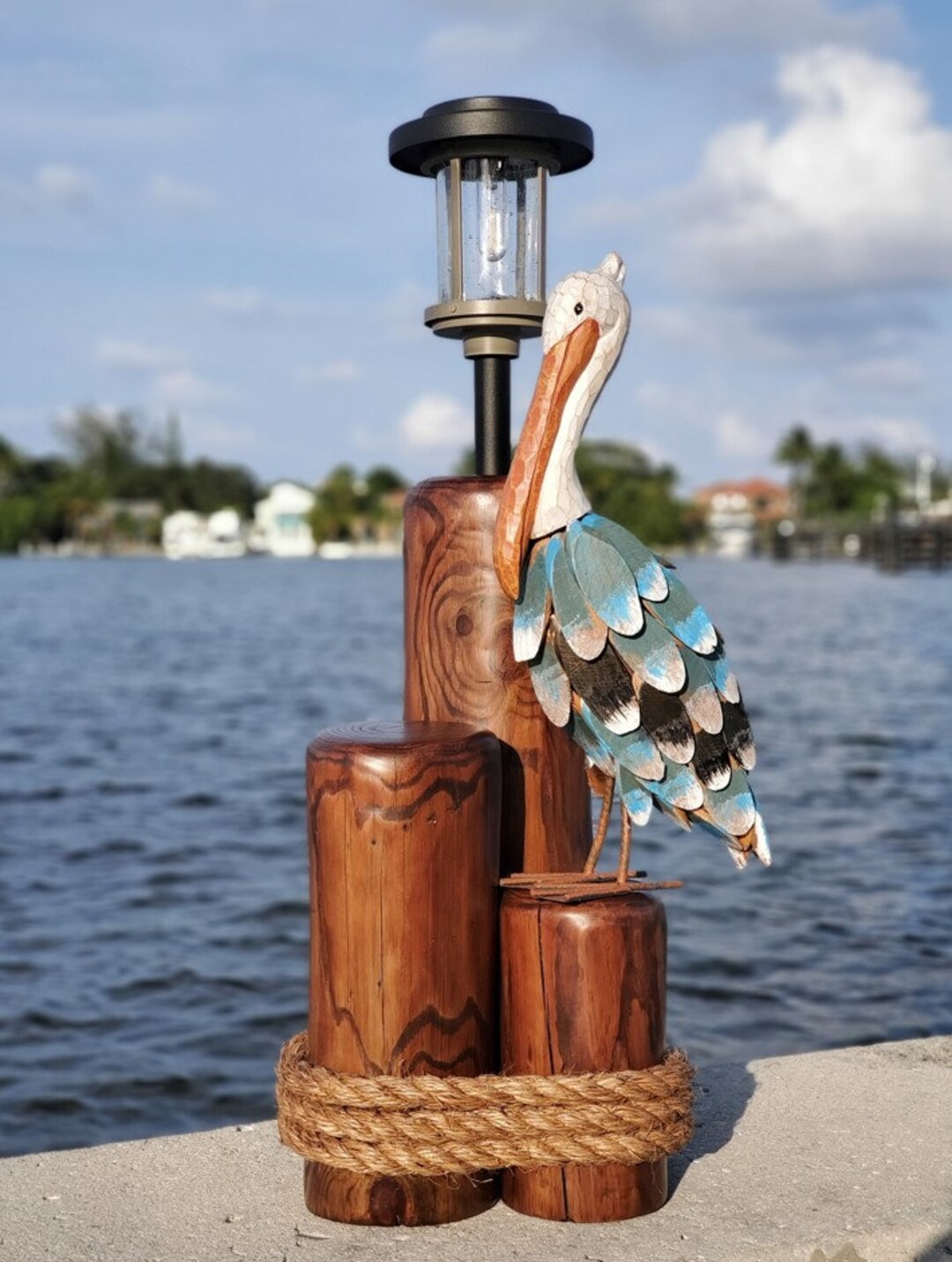 Dark Brown Nautical Dock Pilings With Pelican 23" 30+ Pounds. Approx. 3 ...