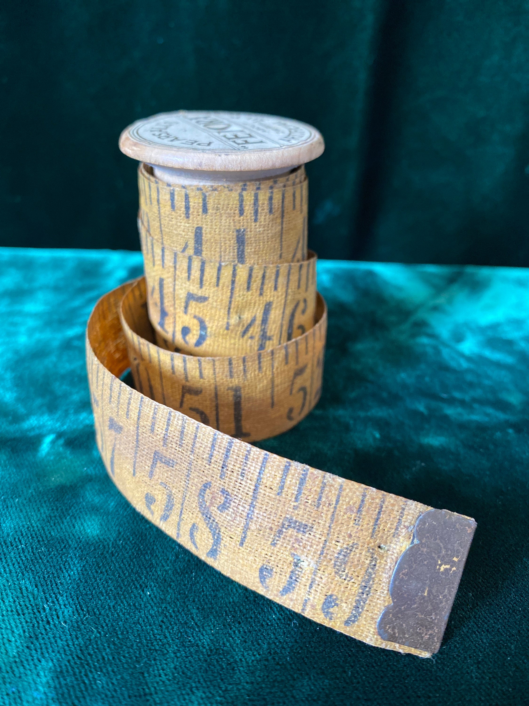 Vintage Hand Painted Treen Needle/bobbin Case & Fabric Tape Measure ...