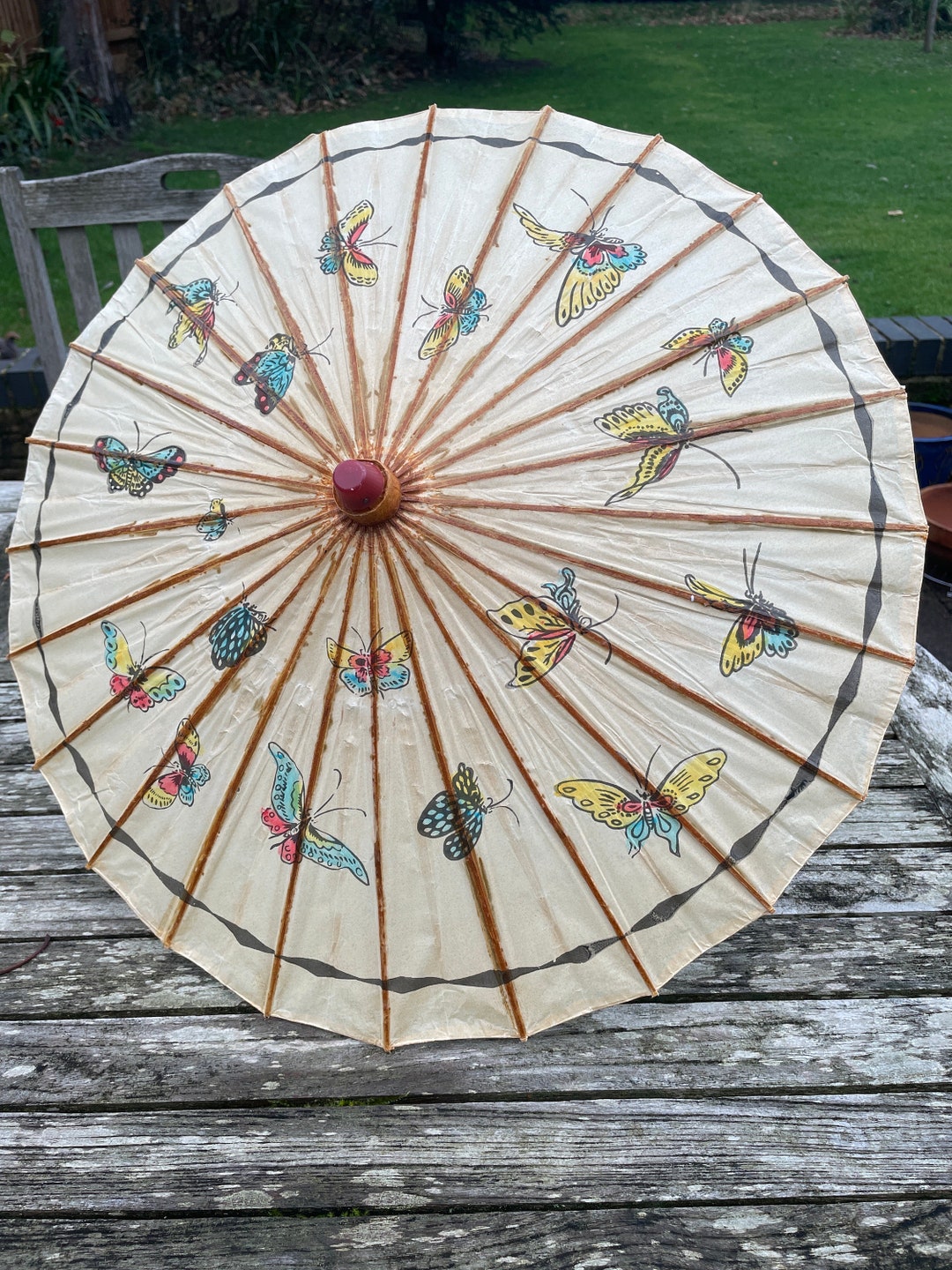 Beautiful Vintage Oriental Childs/small Paper Parasol Handpainted ...