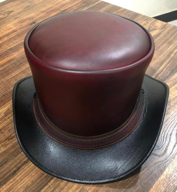 Leather Top Hat Stylish and Elegant Maroon Color 100% - Etsy
