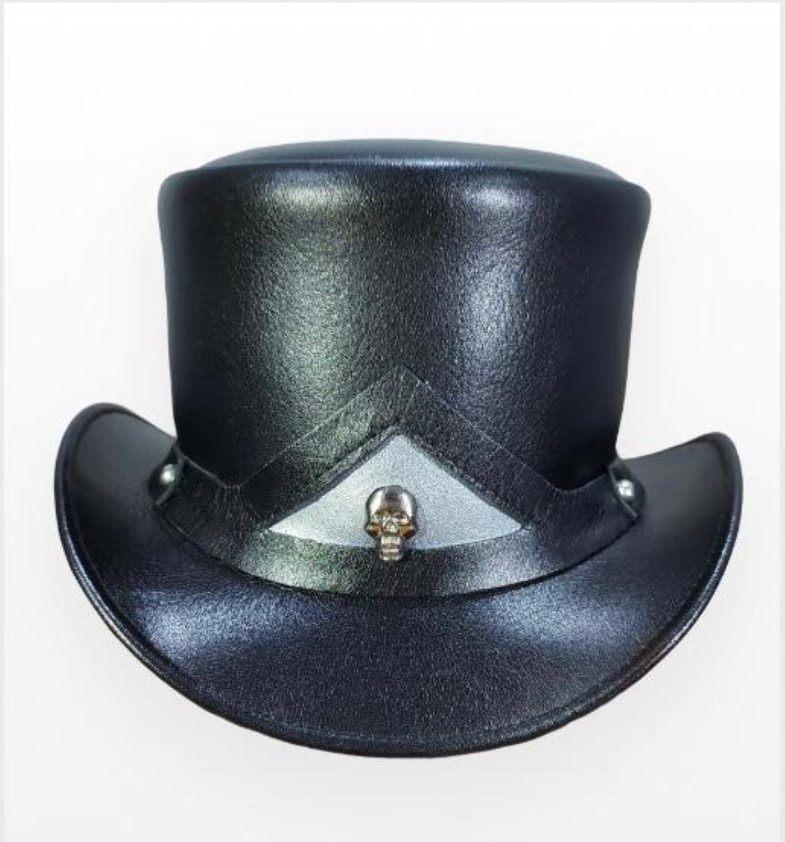 Evil Gothic Ghost Leather Top Hat 100% Genuine Cowhide Leather Black ...