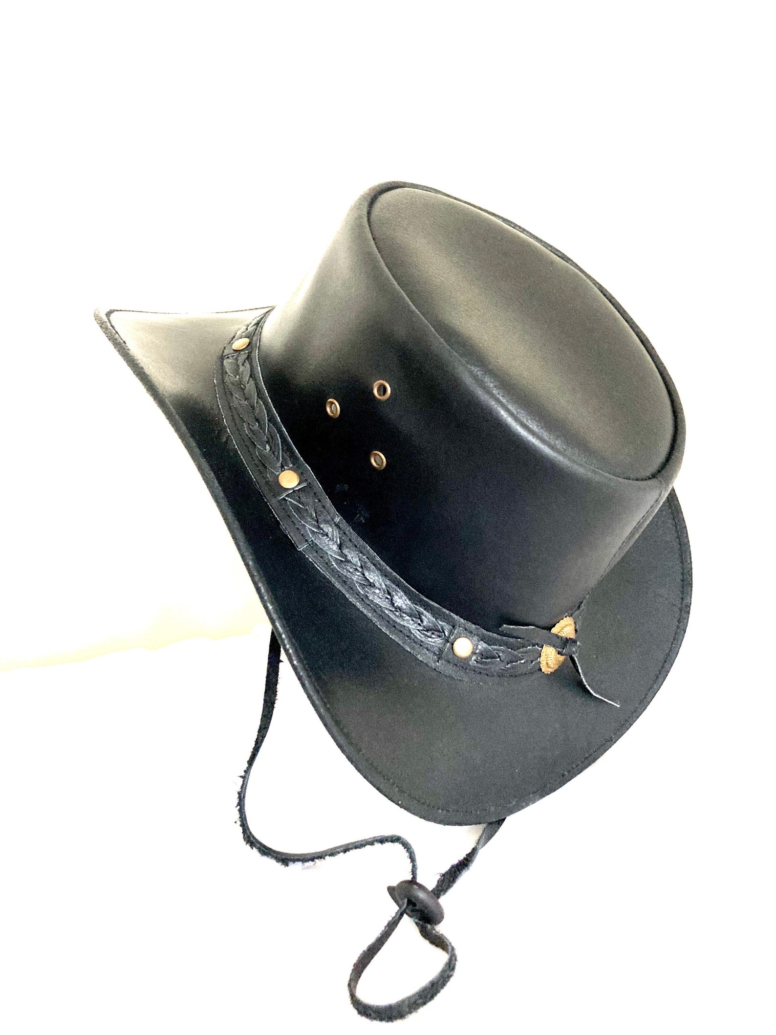 Crown Cowboy Hat | Unisex Western Hat | Real Split Leather | Black ...