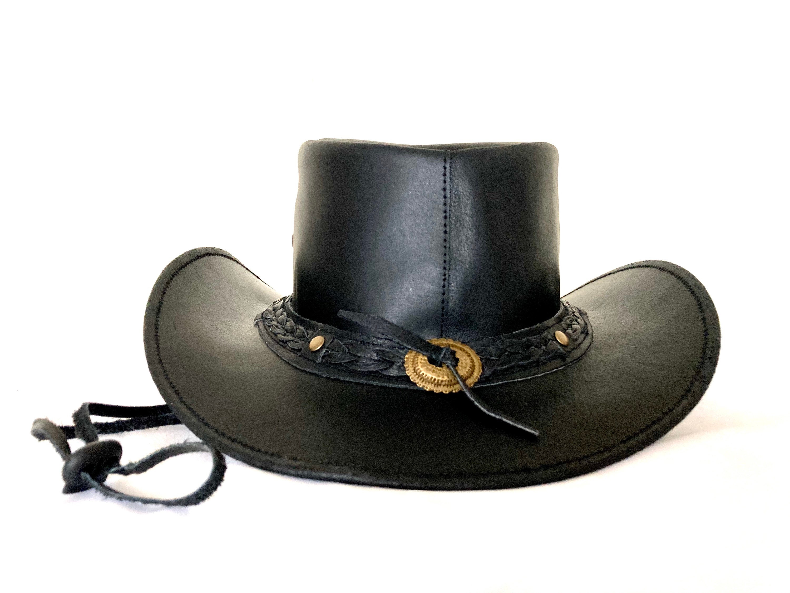 Crown Cowboy Hat Unisex Western Hat Real Split Leather Black Stylish ...