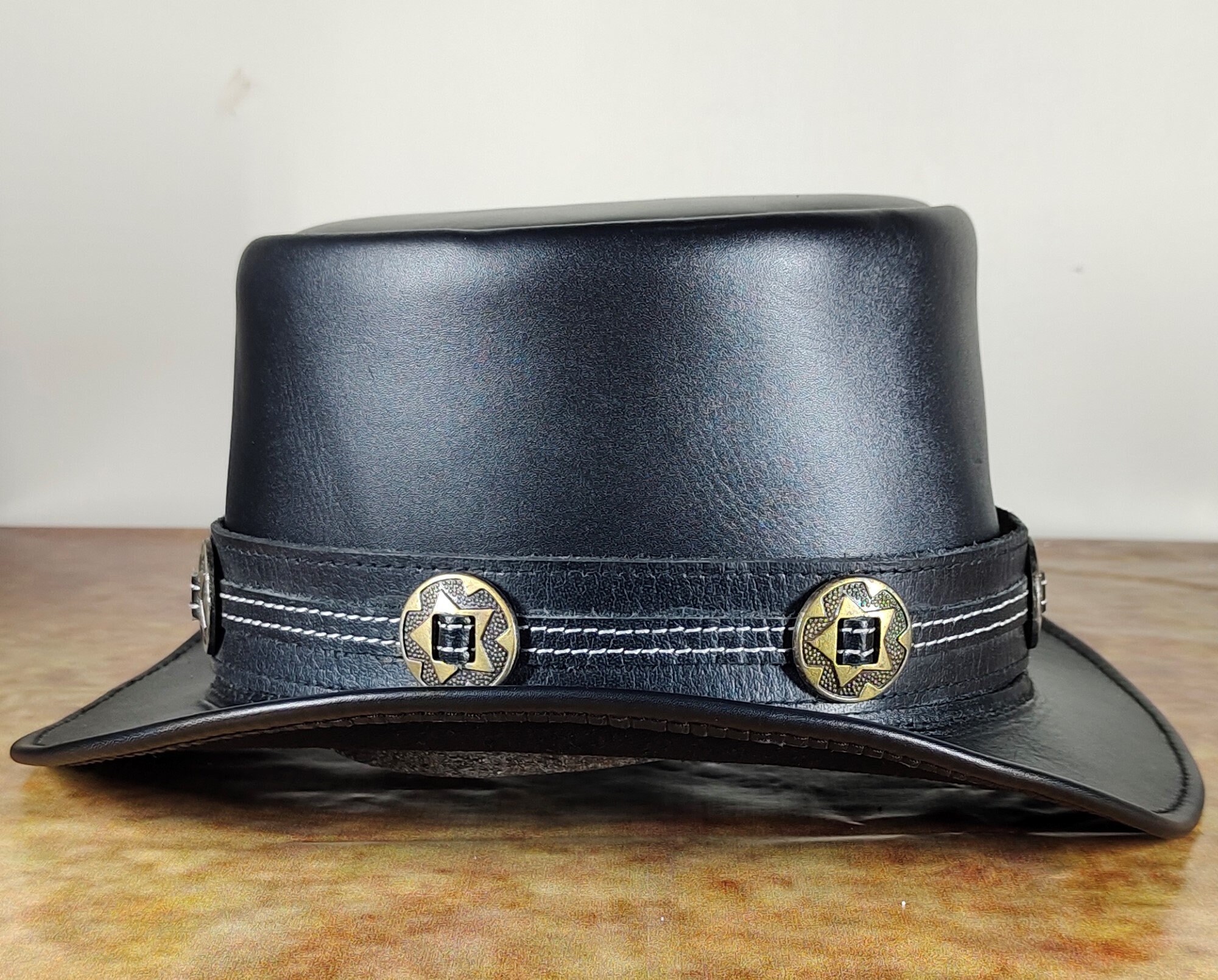 Classic Leather Top Hat Band With Rustic Star Conchos | Etsy