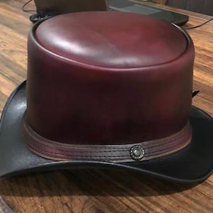 Leather Top Hat Stylish and Elegant Maroon Color 100% Real Cowhide ...