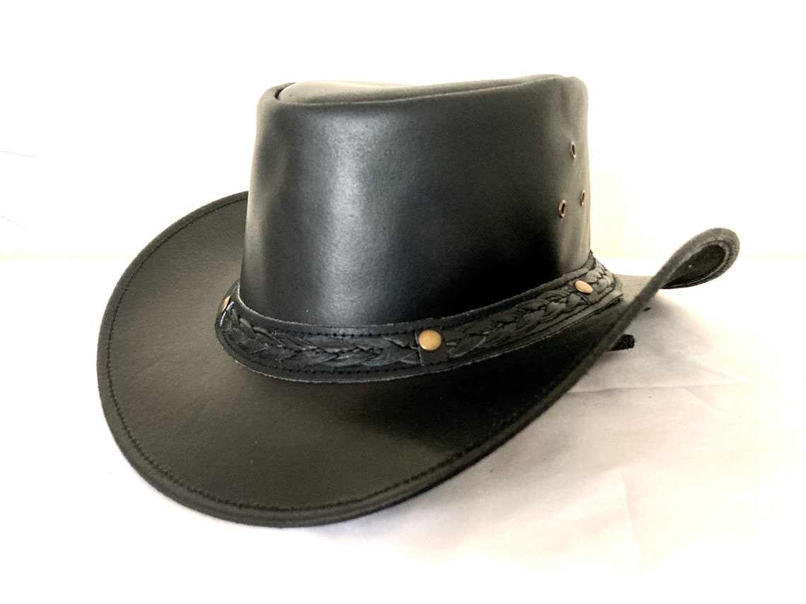 Crown Cowboy Hat | Unisex Western Hat | Real Split Leather | Black ...