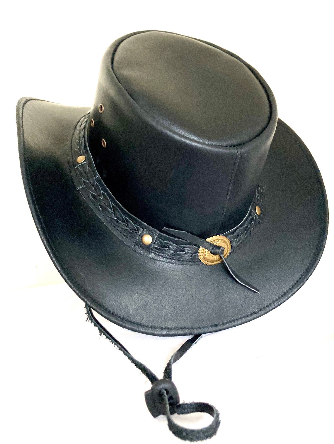 Crown Cowboy Hat | Unisex Western Hat | Real Split Leather | Black ...