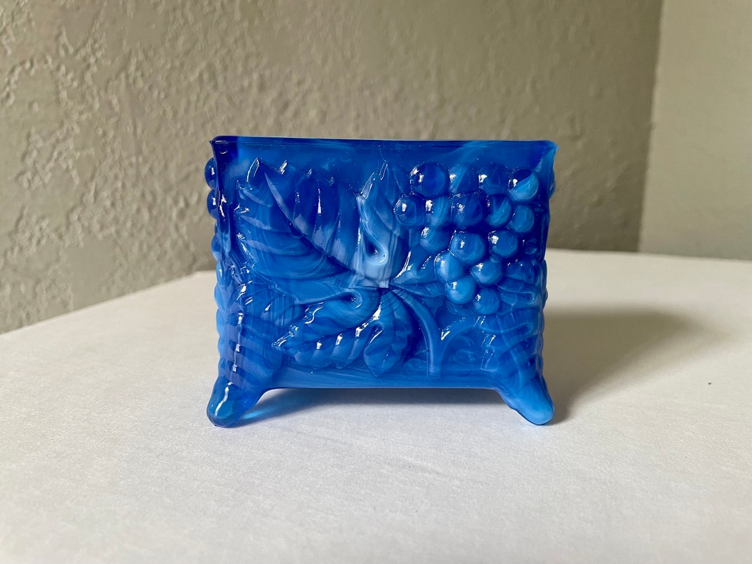 Vintage Boyd Glass Card Holder Blue Slag Swirl - Etsy