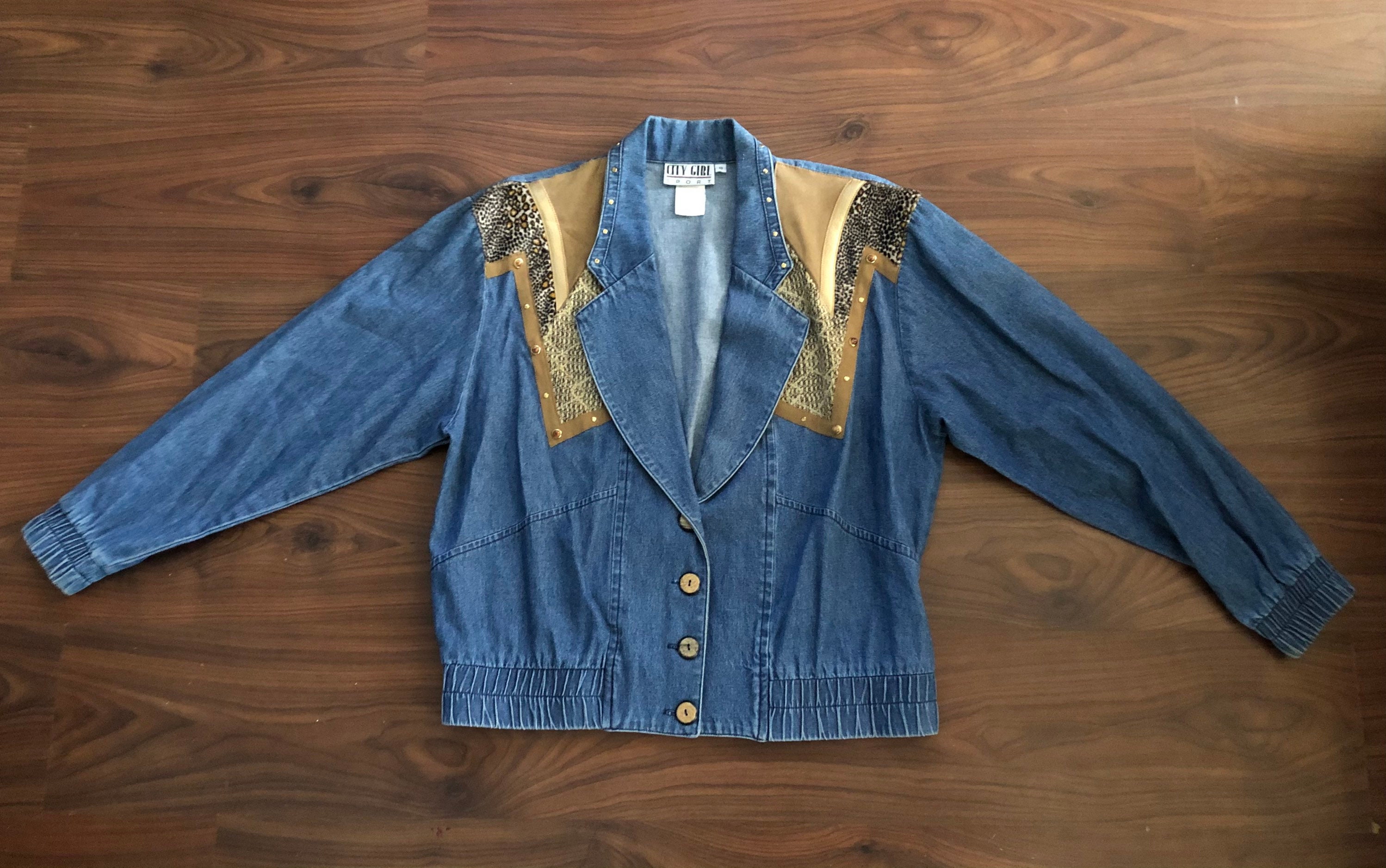 Vintage 80s/90s Denim and Animal Print Jacket by City Girl - Etsy