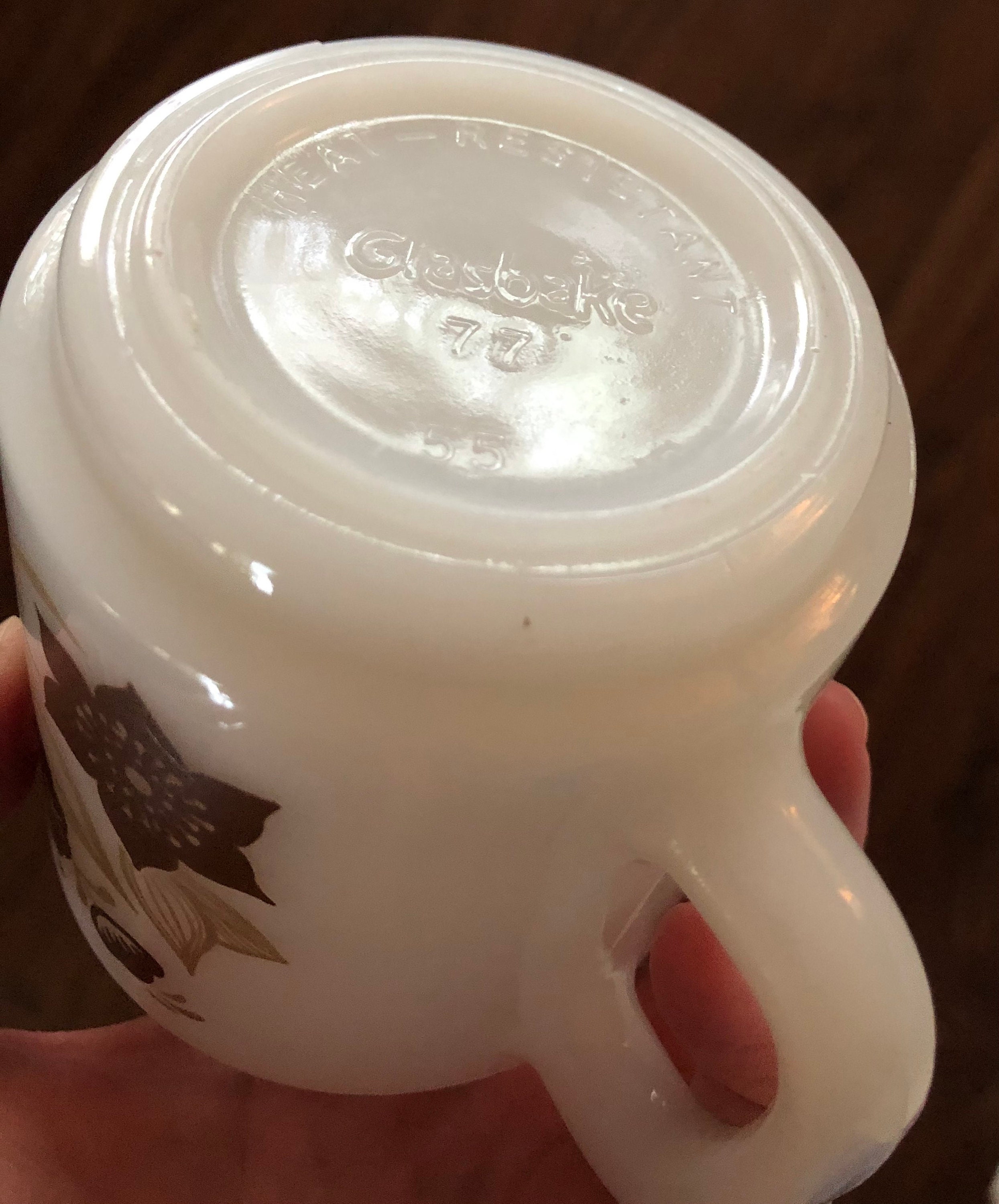 Vintage milk glass Glasbake brown floral mugs set of two | Etsy