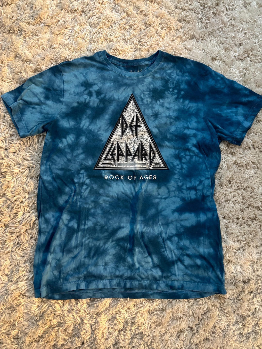 Thrifted Def Leppard Blue Tie Dye Tee Shirt Adult Large - Etsy