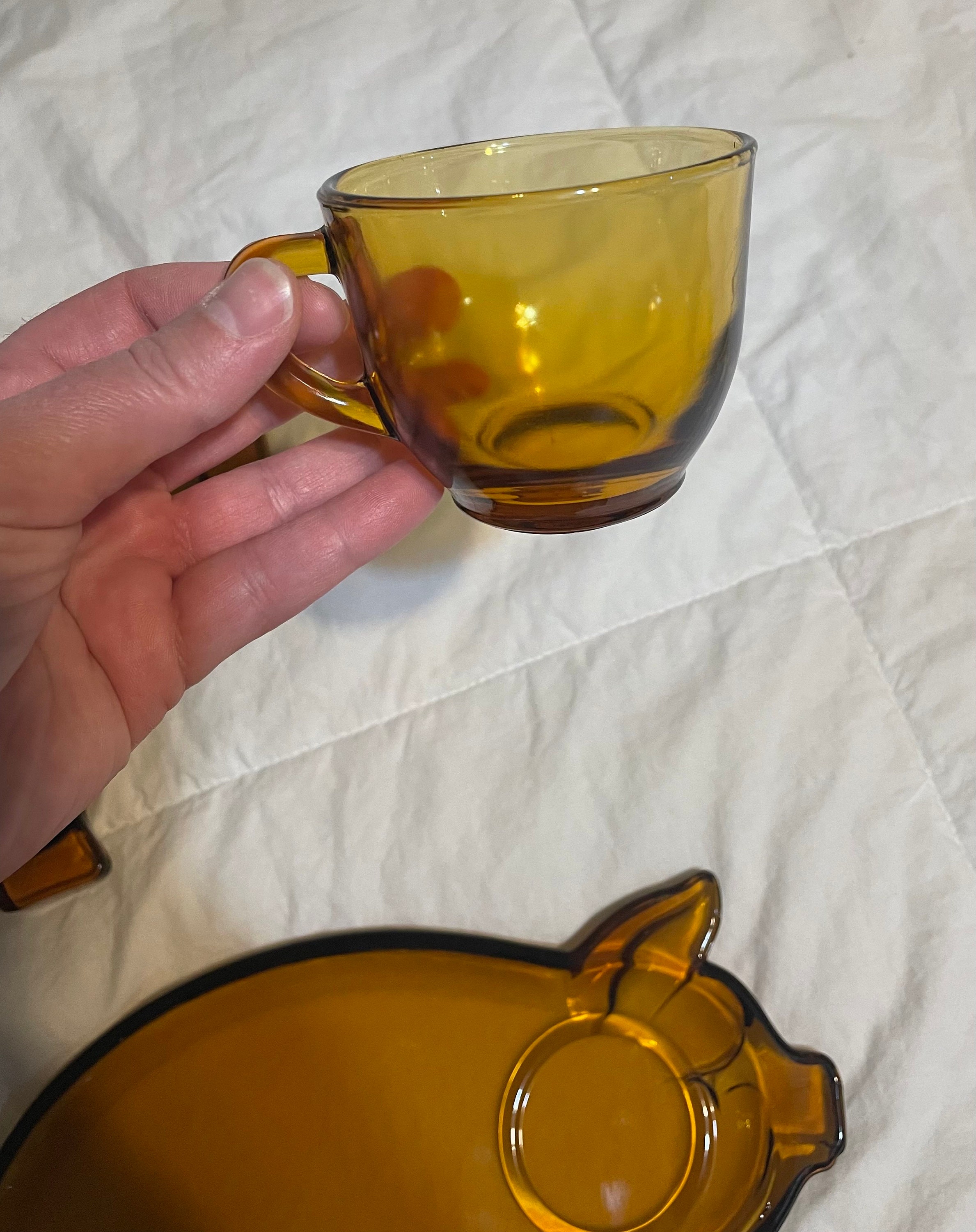Vintage Tiara Indiana Glass Amber Glass Pig Snack Plates Cups - Etsy