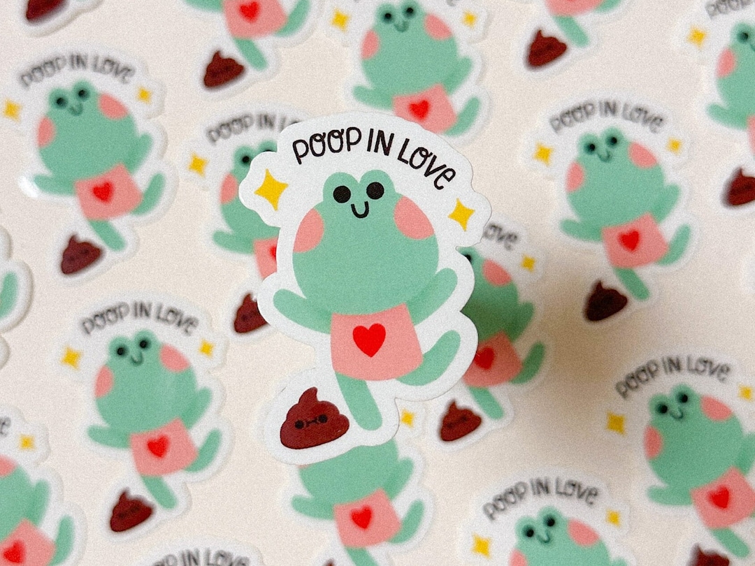 Poop in Love Cute Frog Transparent Sticker 4x5cm Nina Spicy ...
