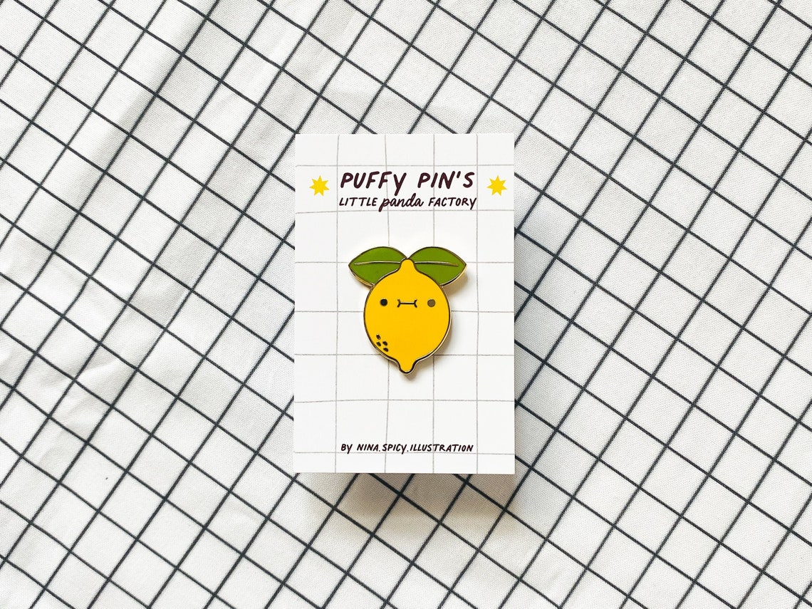 Pines Puffy Lemon Accessory Golden Metal Brooch Lemon - Etsy