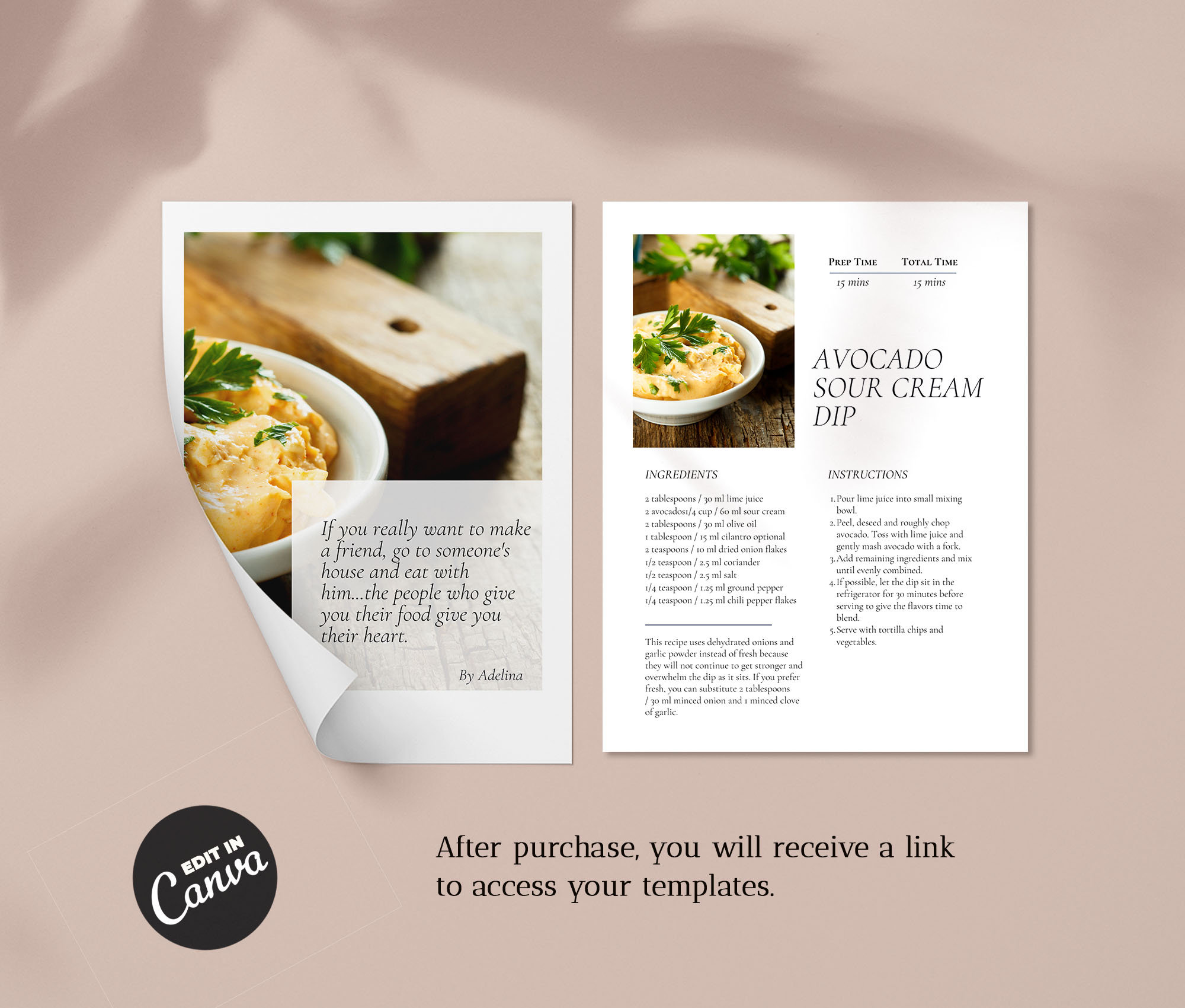 4 in 1 Recipe Card Template Canva | Customizable Family Cookbook Cards ...