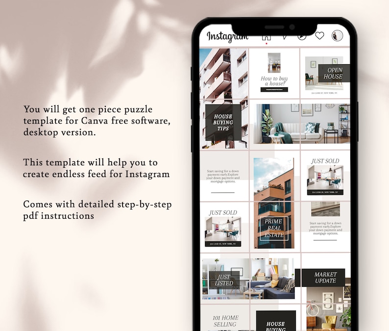 Real Estate Instagram Puzzle Grid Feed Template Layout Realtor Branding ...