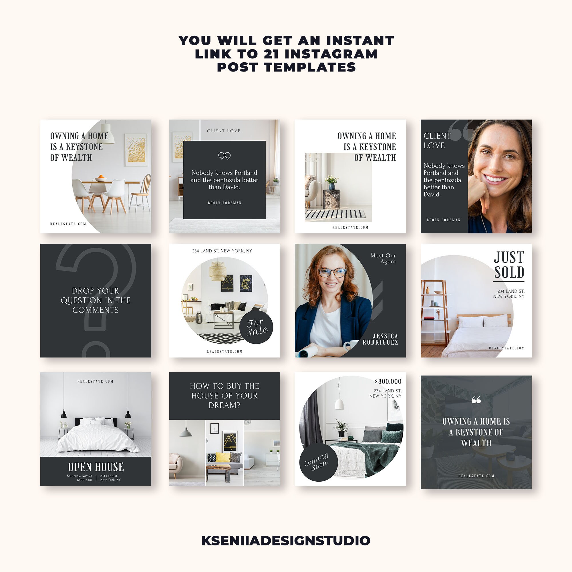 Real Estate Instagram Post and Stories Set Canva Templates, Realtor ...