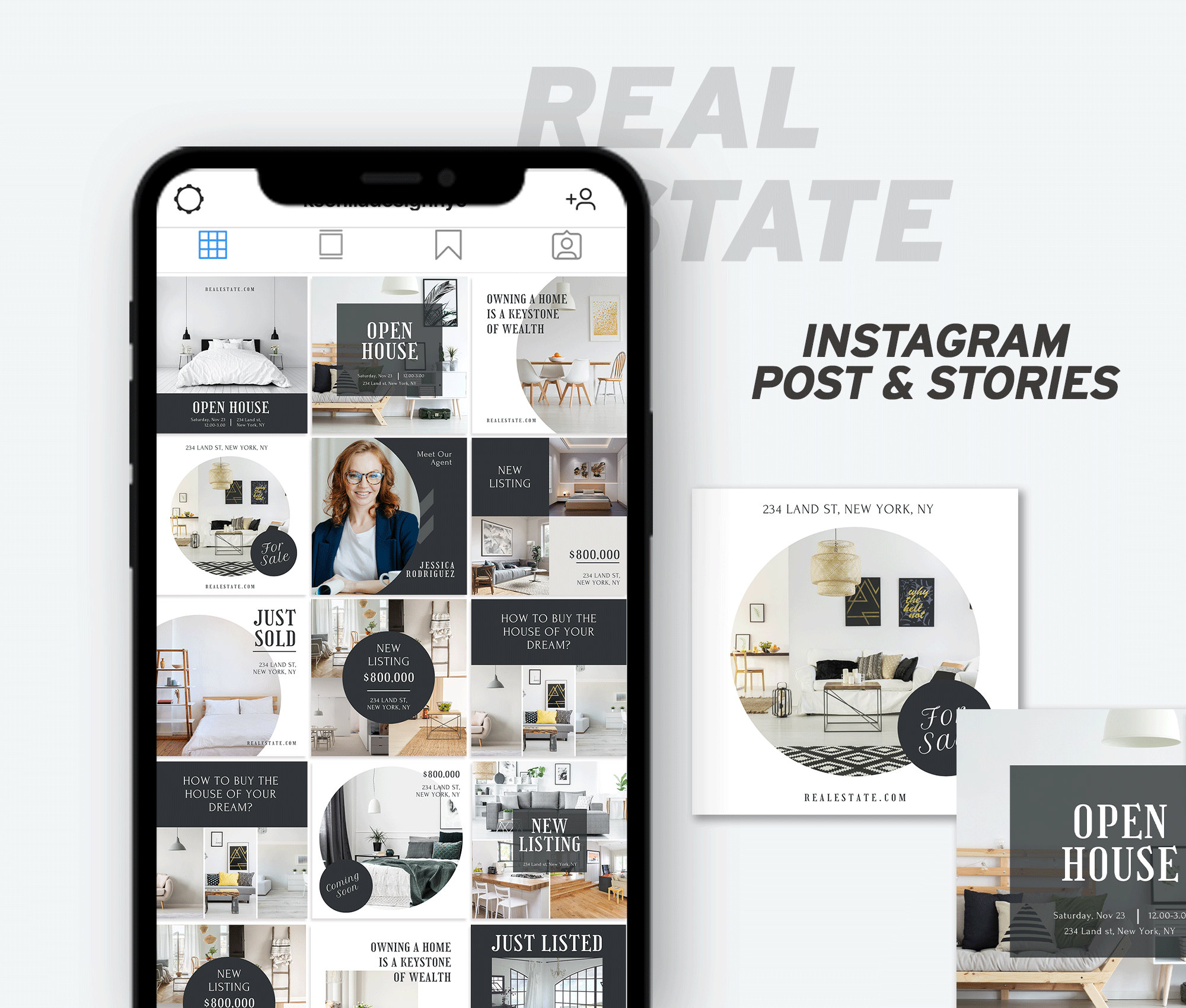 Real Estate Instagram Post and Stories Set Canva Templates, Realtor ...