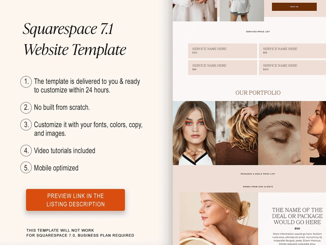 Beauty Salon Squarespace 7.1 Website Template, Feminine Spa Esthetician ...