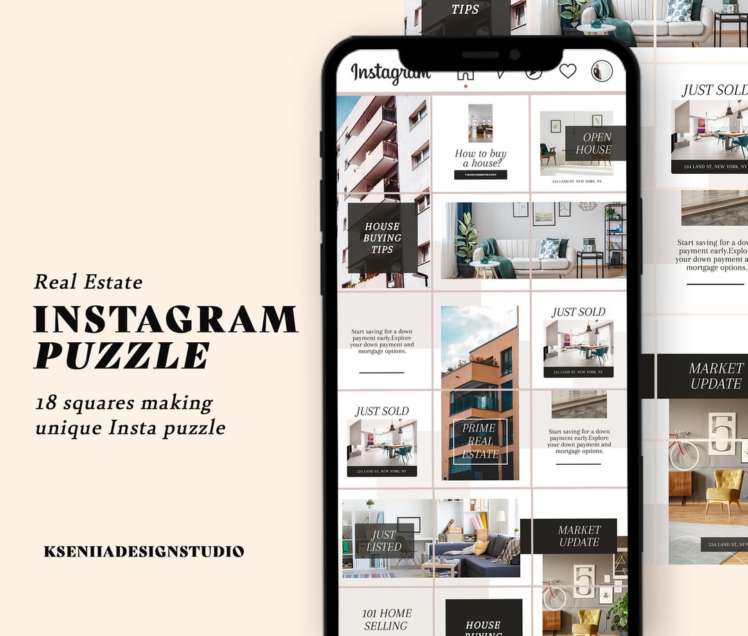 Real Estate Instagram Puzzle Grid Feed Template Layout | Realtor ...