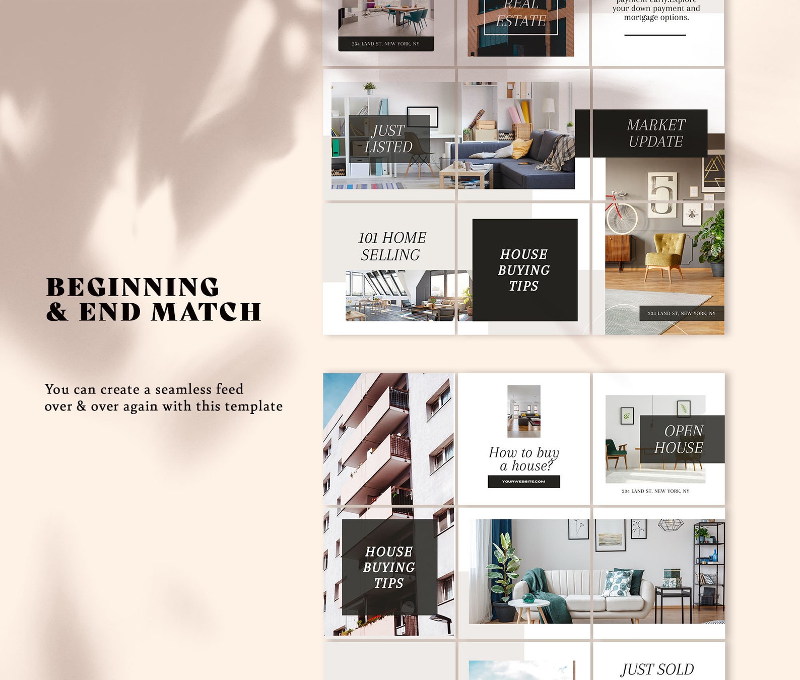 Real Estate Instagram Puzzle Grid Feed Template Layout | Realtor ...