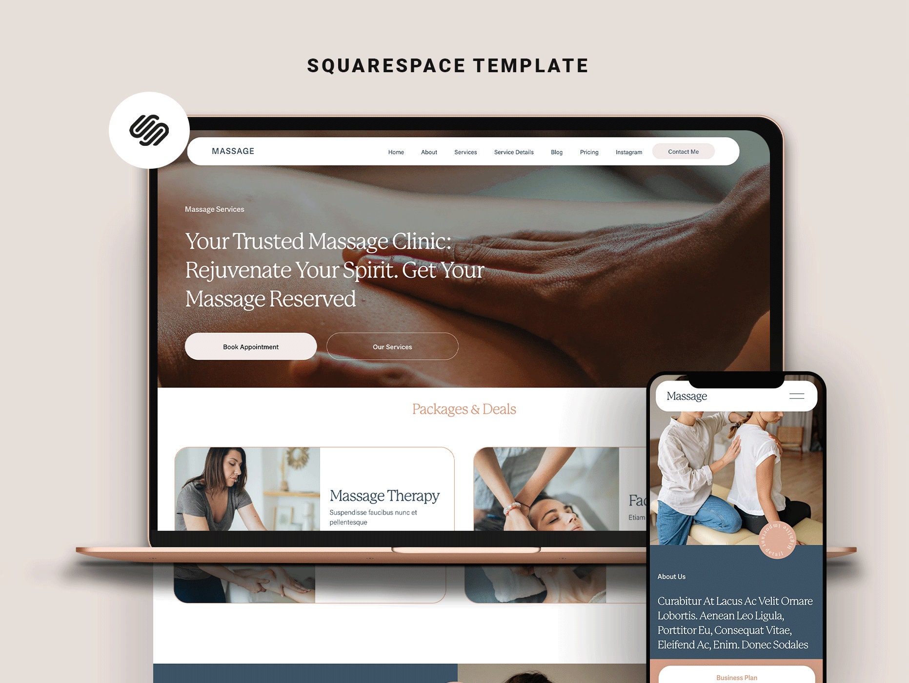 Website Template Squarespace 7.1 for Massage Therapist Spa/ Med Spa ...