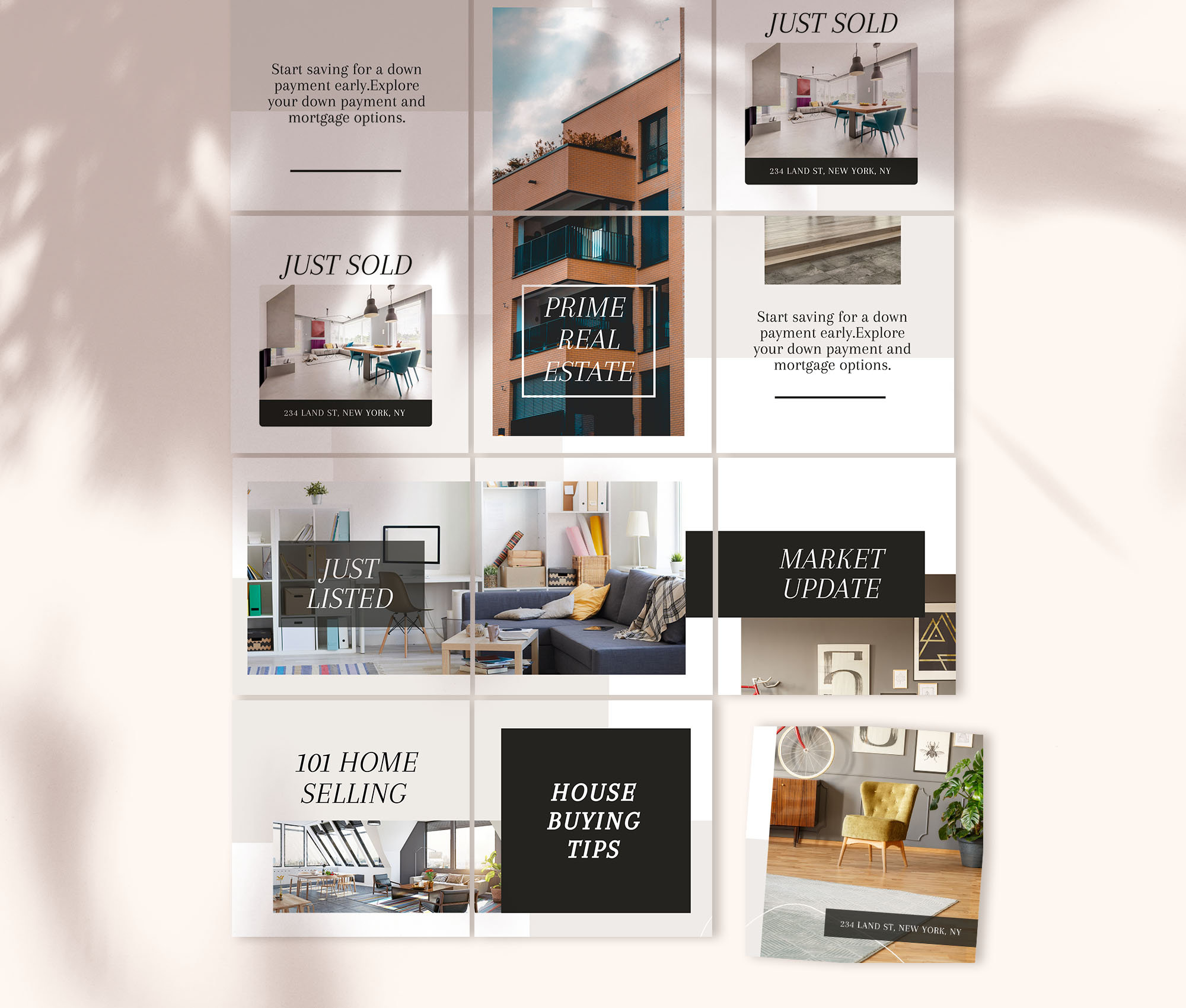 Real Estate Instagram Puzzle Grid Feed Template Layout Realtor Branding ...