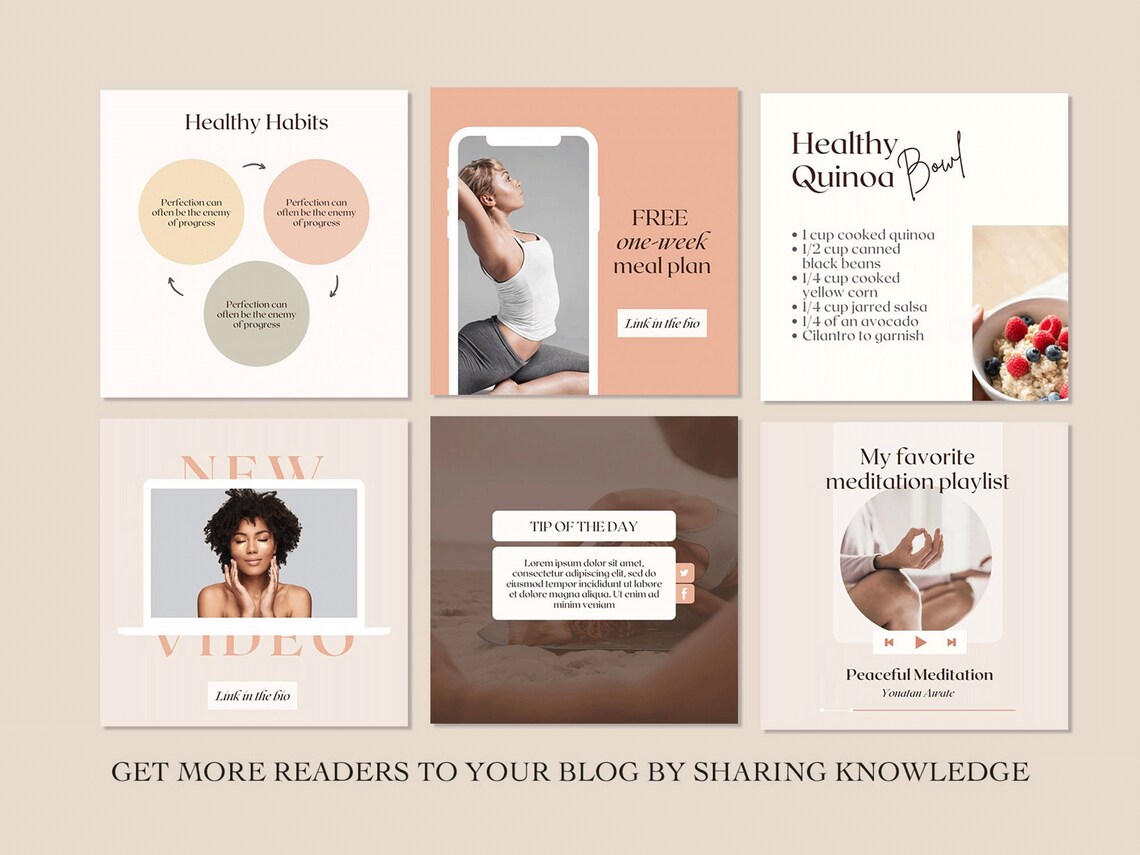 99 Instagram Wellness Post Templates | Yoga Course Creator Social Media ...