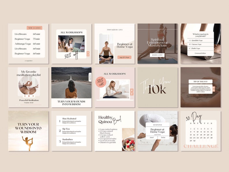 99 Instagram Wellness Post Templates | Yoga Course Creator Social Media ...