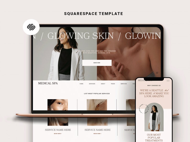 Beauty Salon Squarespace 7.1 Website Template, Feminine Spa Esthetician Business Web Design for ...