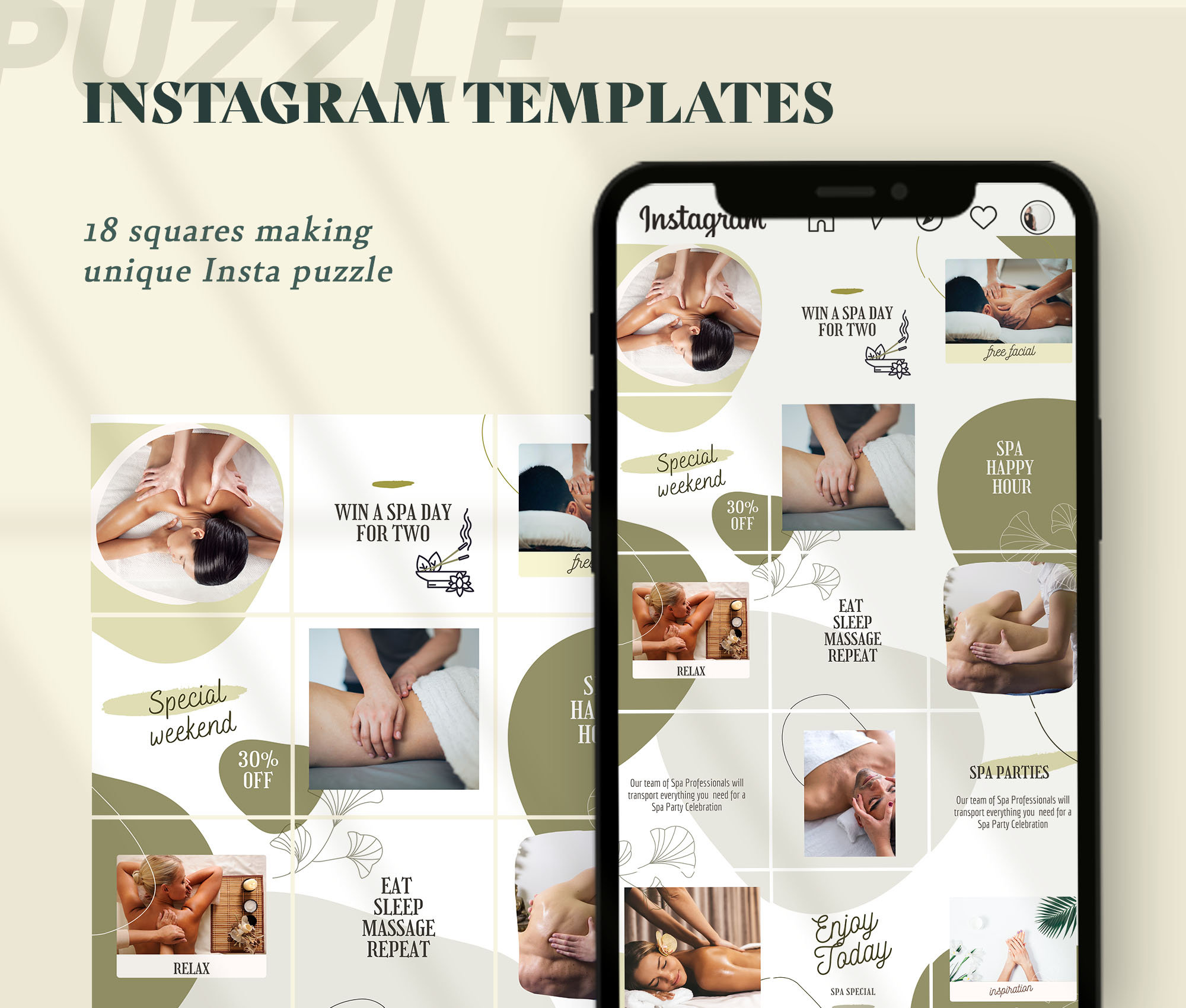Spa Massage Instagram Puzzle Grid Feed Template Layout | Canva Social ...